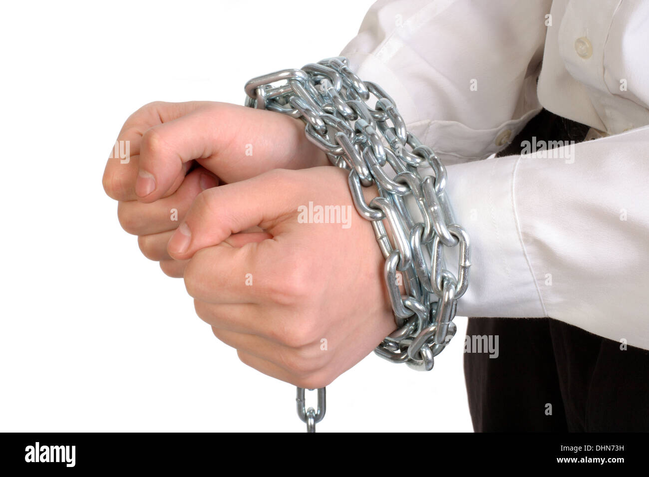 hands tied chains Stock Photo - Alamy