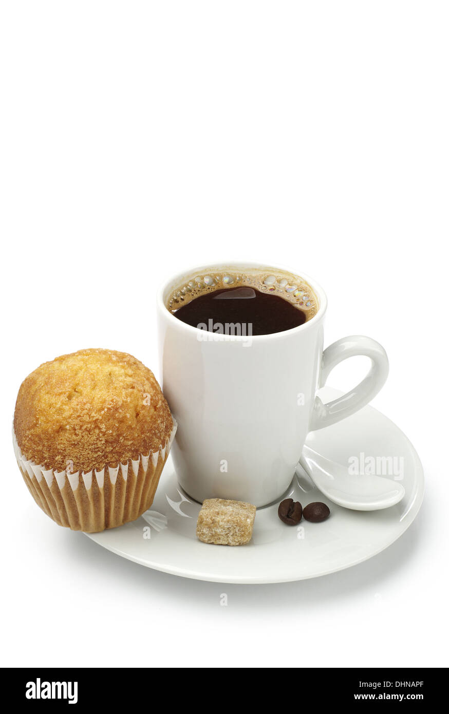 Cup of coffee and cupcake on white background Stock Photo - Alamy