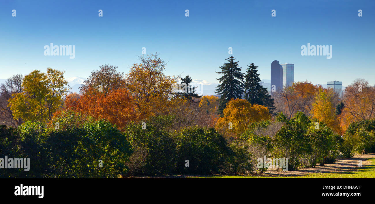 Denver, Colorado - Panoramic view of City Park and downtown skyline in ...