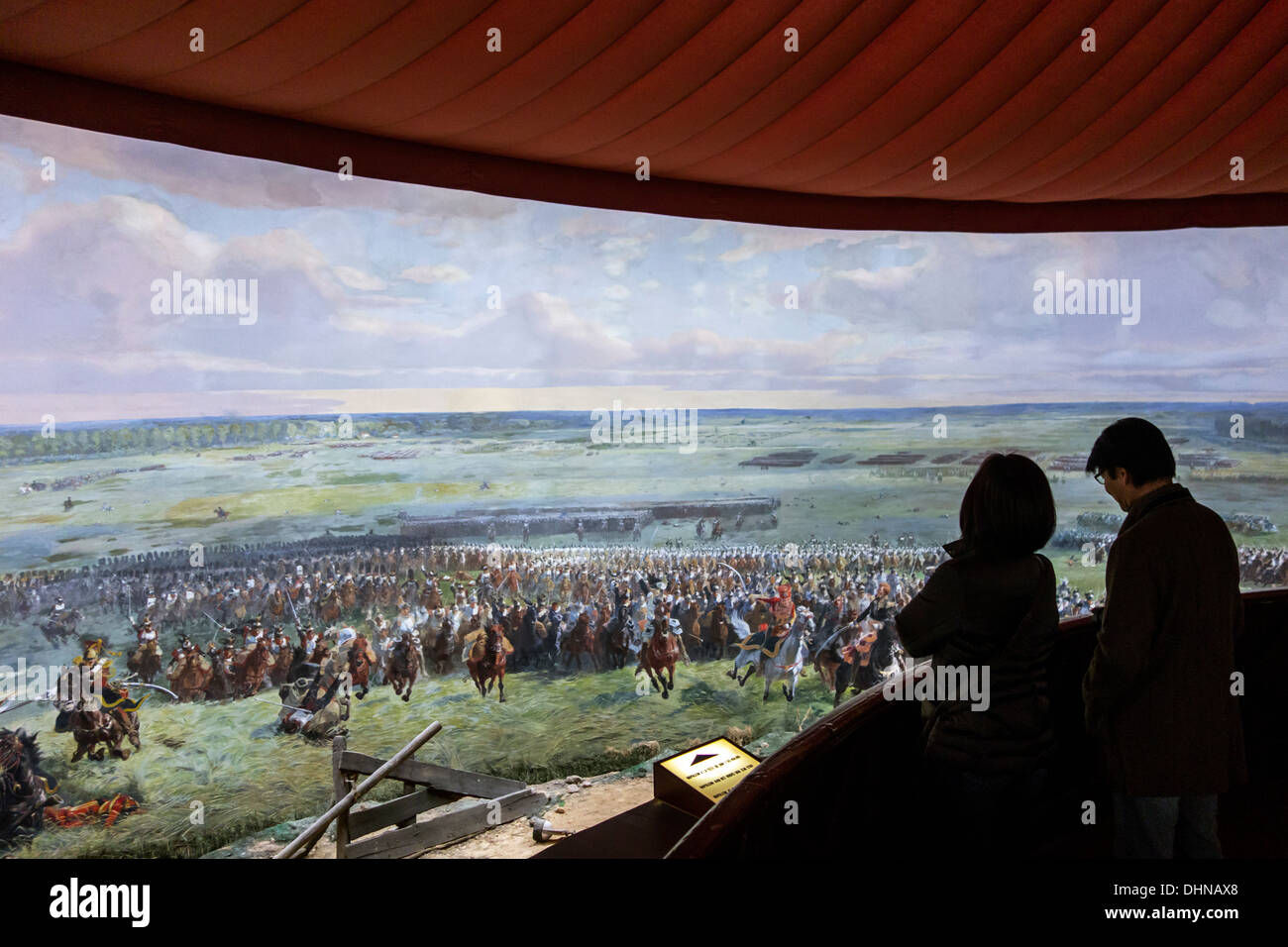 Tourists watching battlefield scenes at Panorama, museum showing a 360 ...