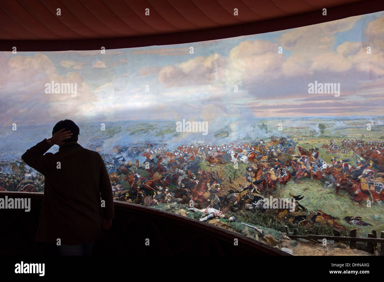 Tourist watching battlefield scenes at Panorama, museum showing a 360 ...