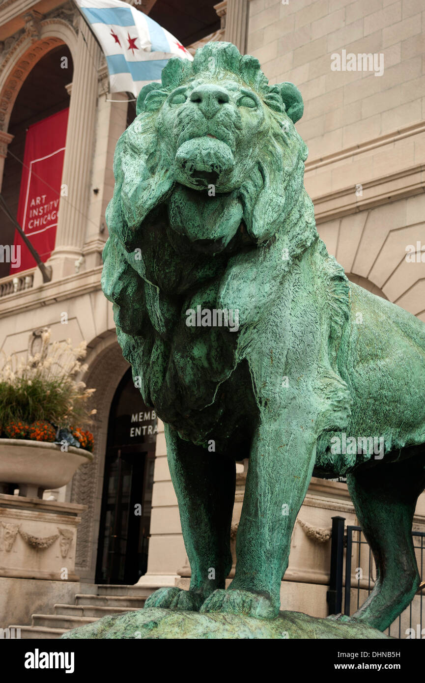 Green bronze lion sculpture, Art Institute of Chicago, Illinois, USA ...