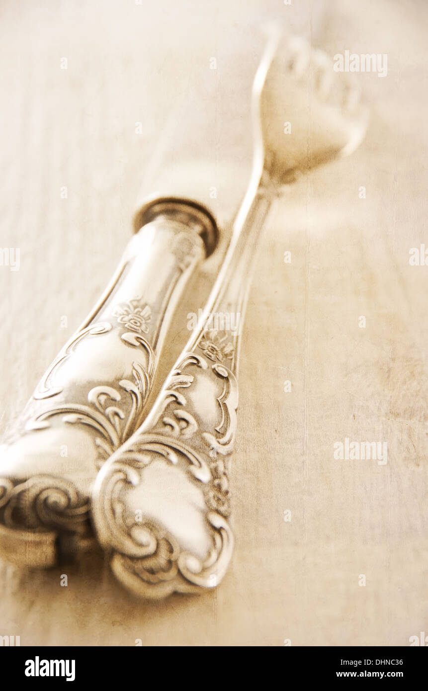antique silver flatware Stock Photo - Alamy