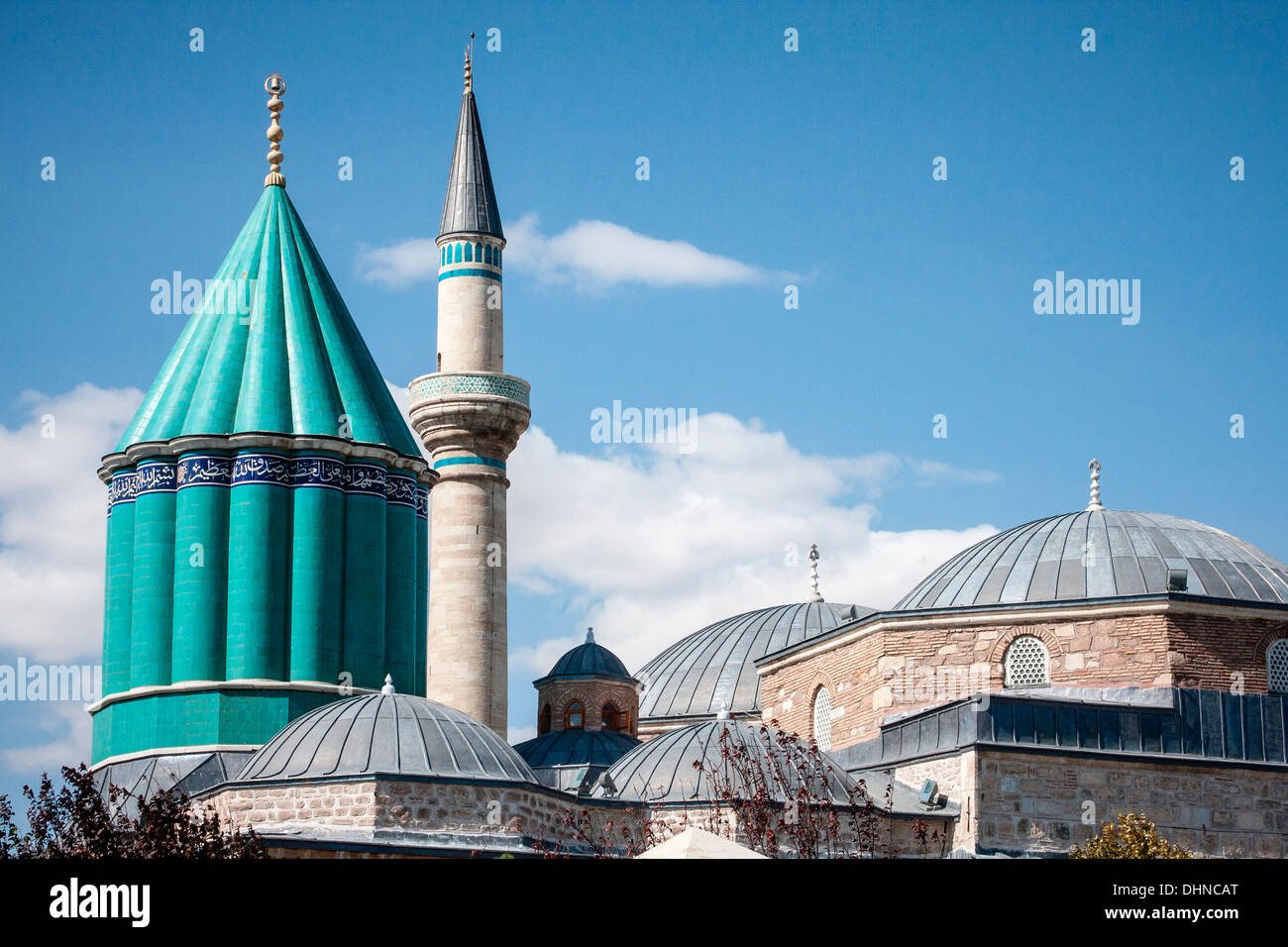 View of the domes and minarets of the Mevlana Museum, historic centre ...