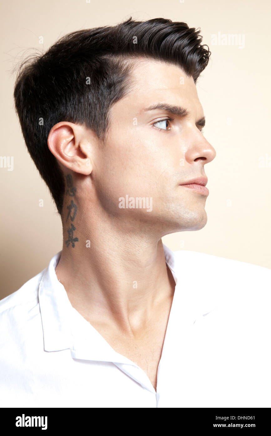 Side profile face tattoo hi-res stock photography and images - Alamy