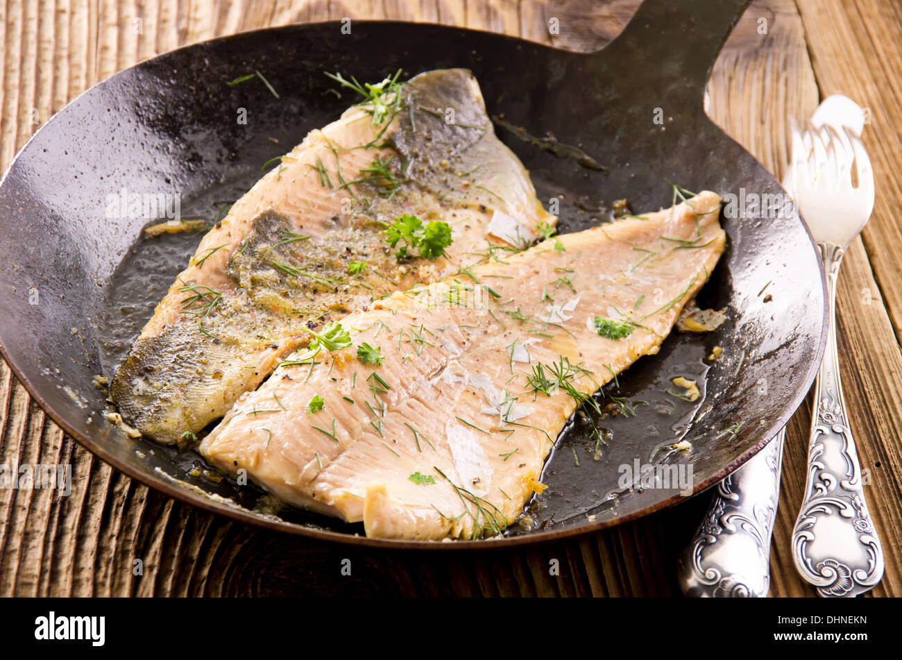 fish fillet in the pan Stock Photo - Alamy