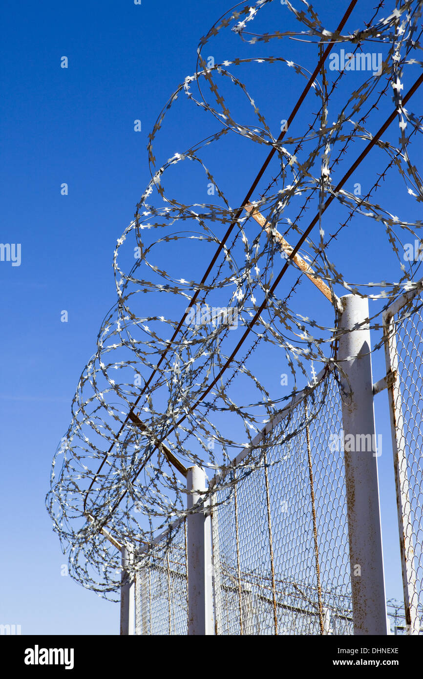 Fence with a barbed wire Stock Photo - Alamy