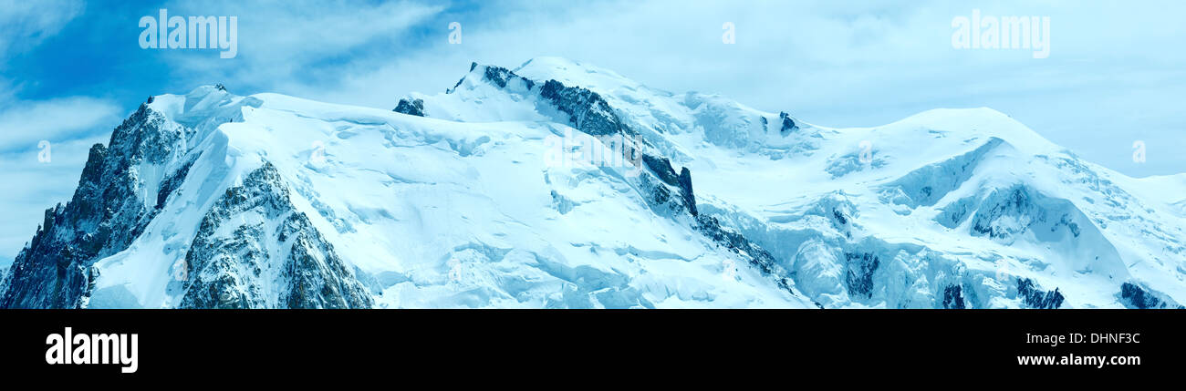 Mont Blanc mountain massif summer panorama (view from Aiguille du Midi ...