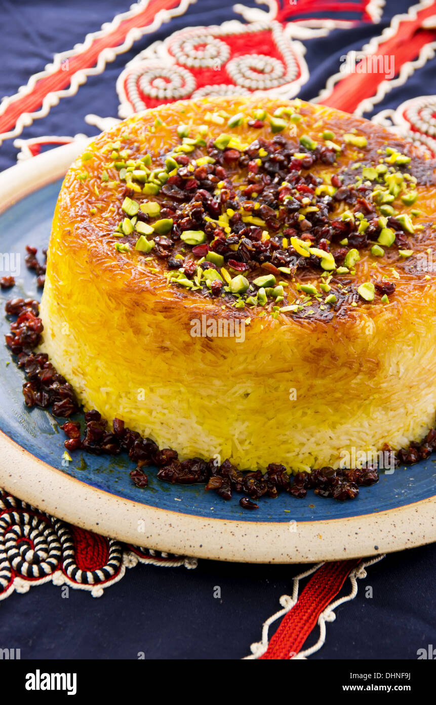 persian rice with berberis Tah-chin Stock Photo - Alamy