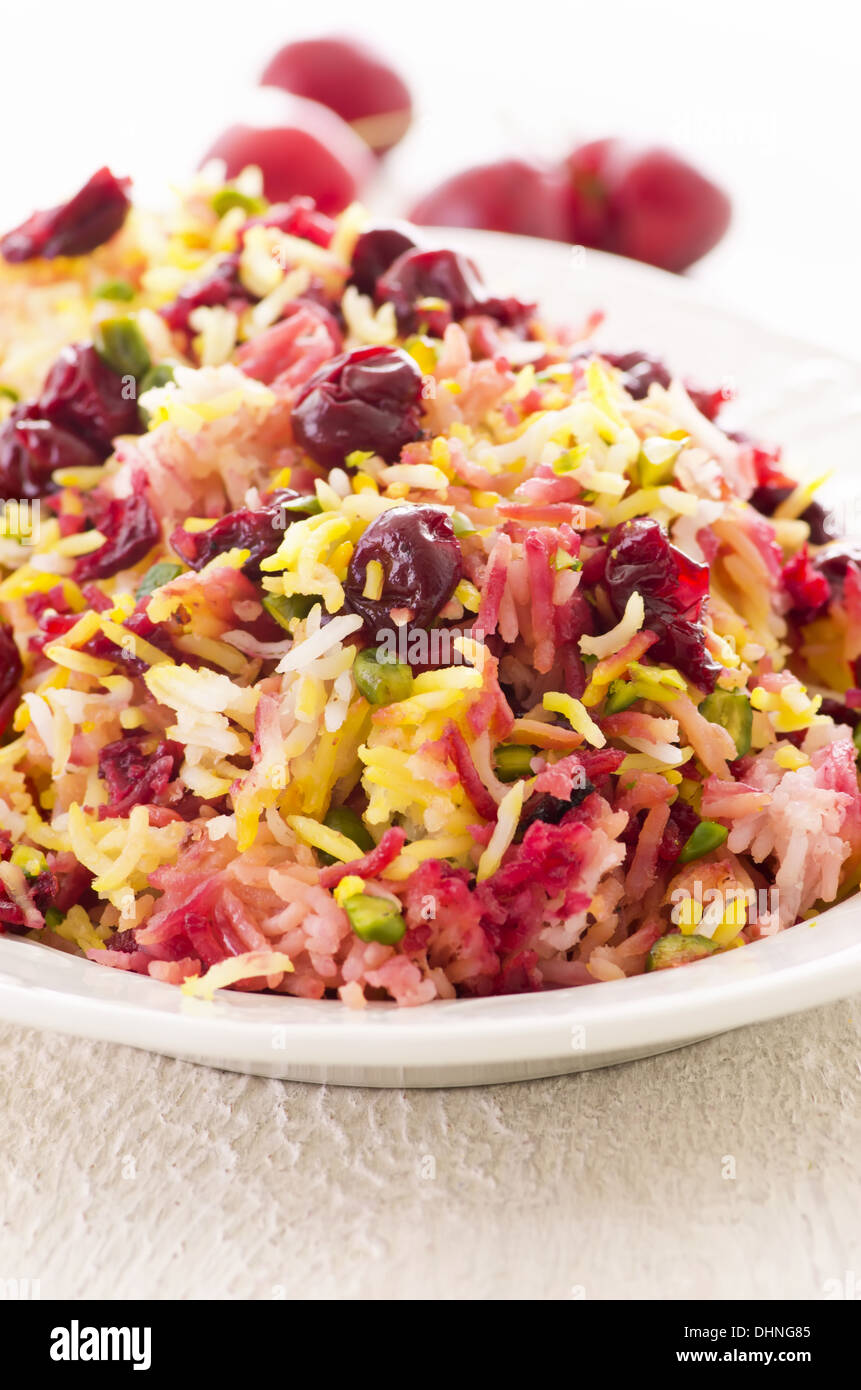 persian albaloo polow with sour cherries Stock Photo - Alamy