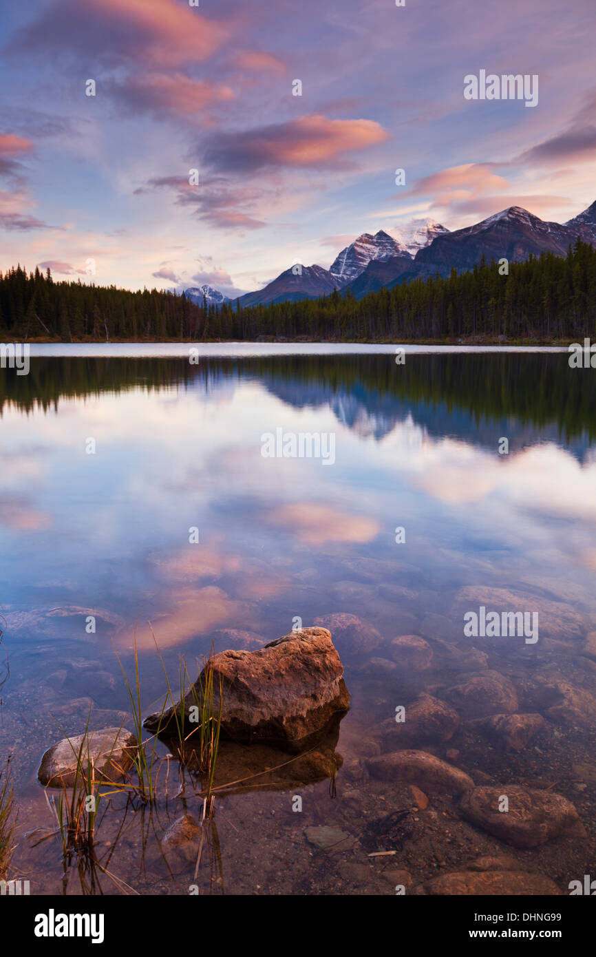 Sunset sky at Lake Herbert Banff national Park Canadian Rockies Alberta ...