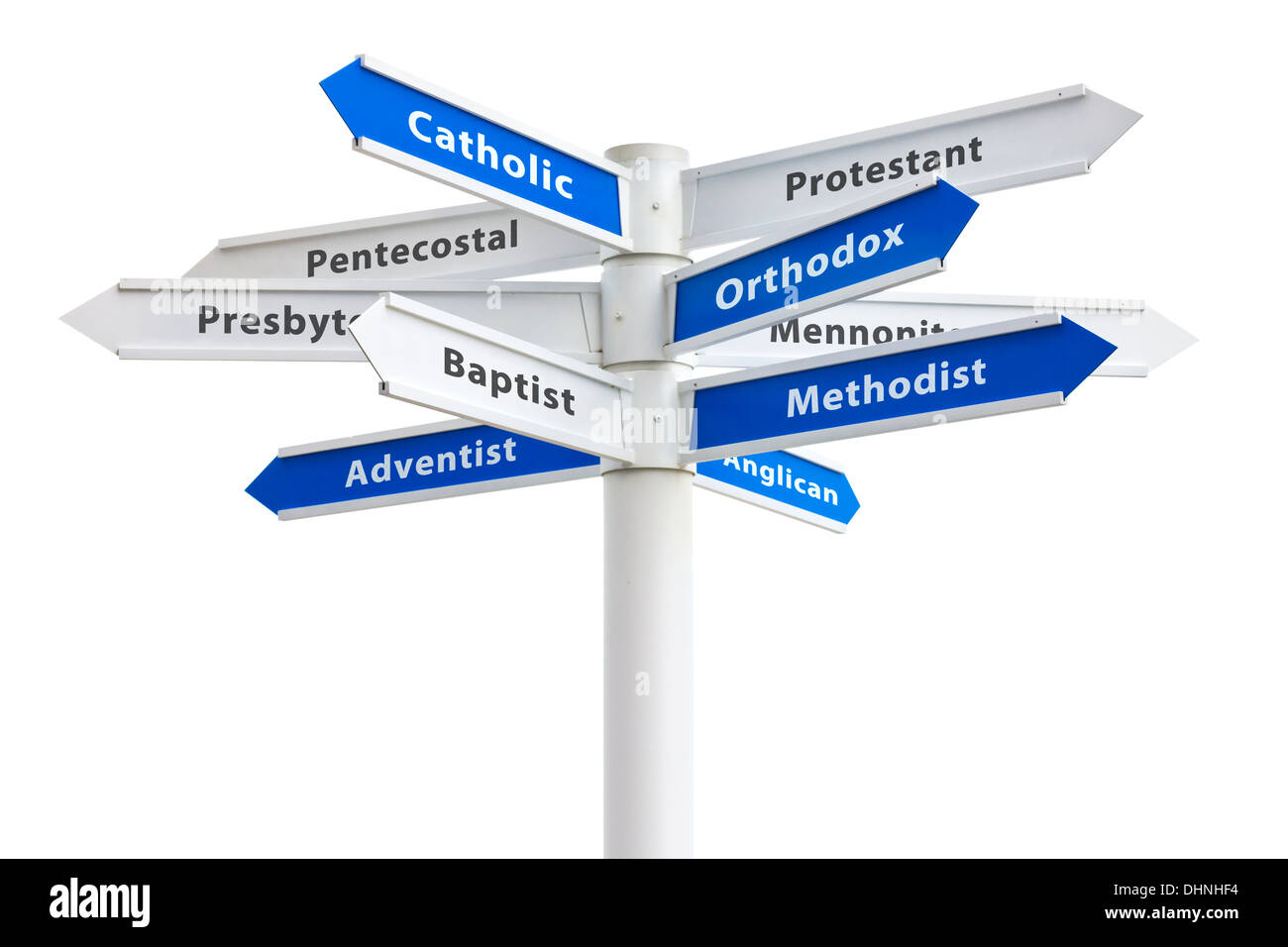 Religions of Christianity on Crossroads Sign Stock Photo - Alamy