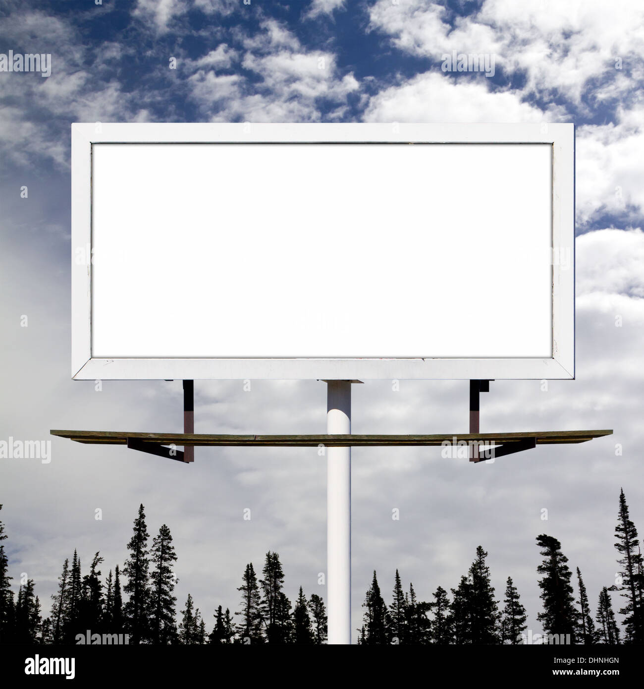 Blank billboard sign against blue sky wilderness background Stock Photo ...