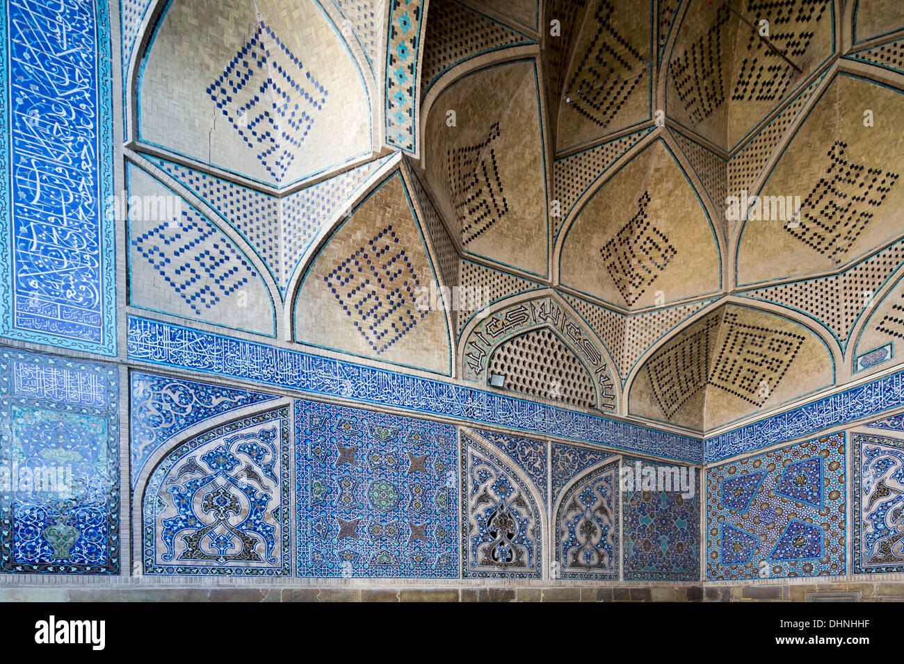 detail of Safavid tile work in south iwan of Friday mosque, Isfahan ...