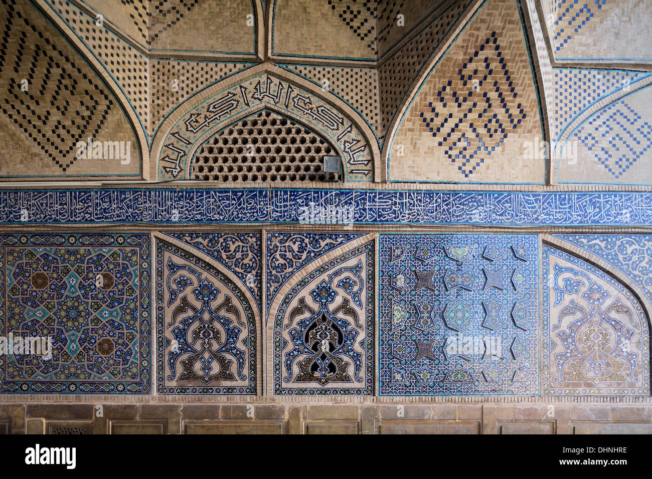 detail of Safavid tile work in south iwan of Friday mosque, Isfahan ...