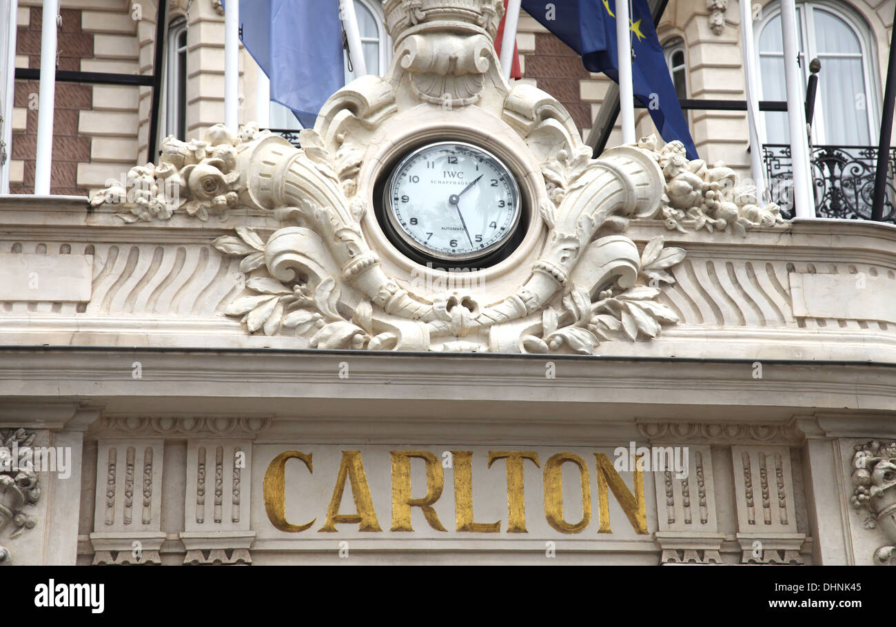 Clock at Carlton hotel in Cannes Stock Photo - Alamy