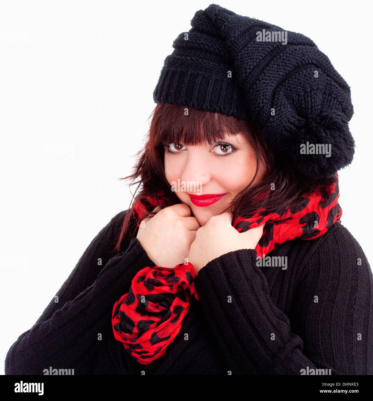 Portrait of Young Woman with Black Cap - Isolated on White Stock Photo ...