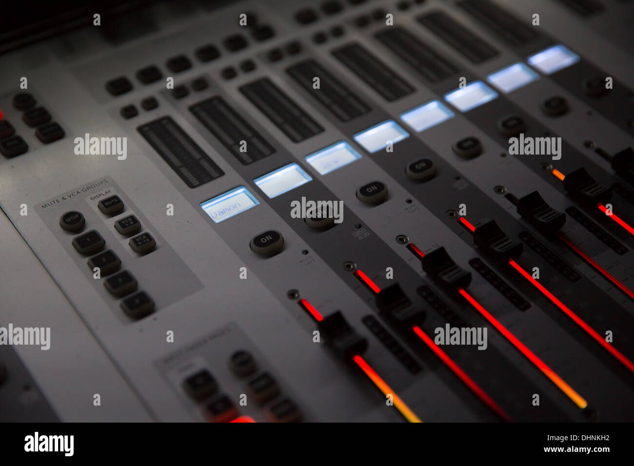 Detail images of a Soundcraft Sound Desk with sliders and LED's Stock ...