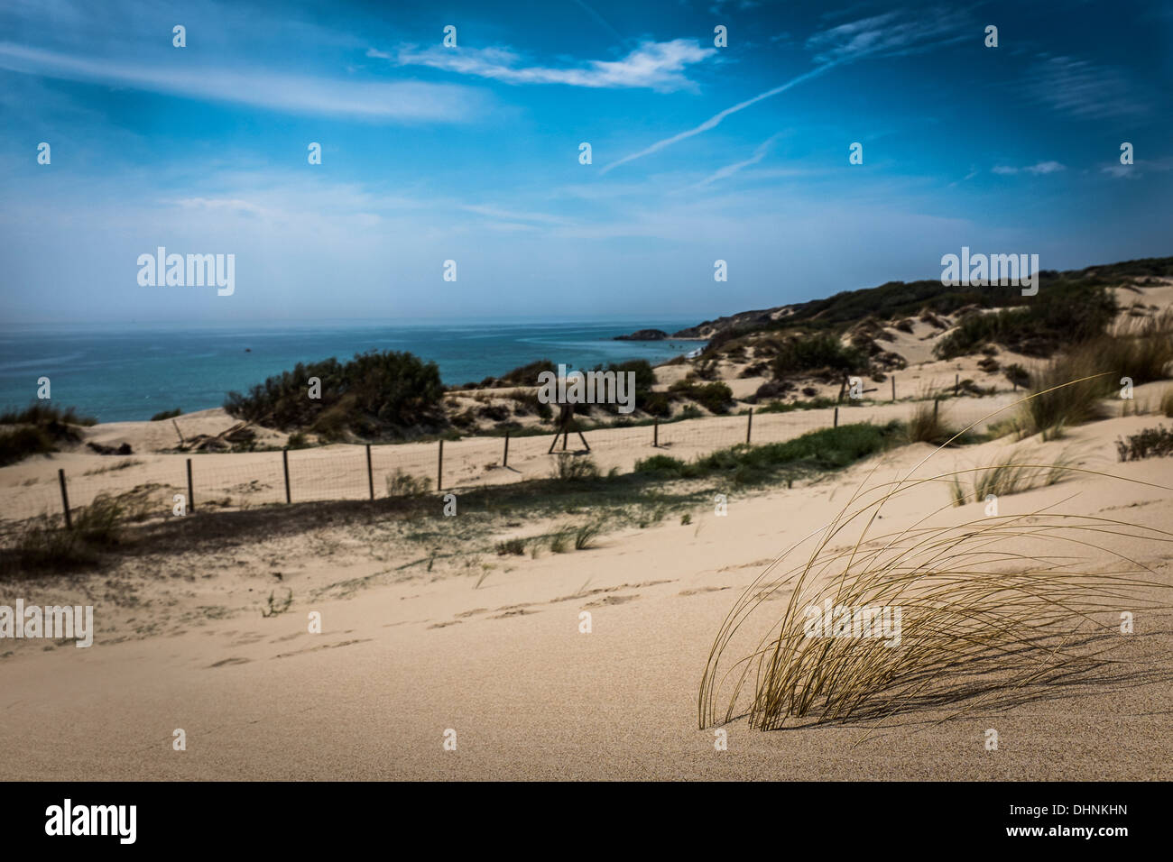 Sand dunes at Playa Valdevaqueros in Tarifa, southern Spain Stock Photo ...