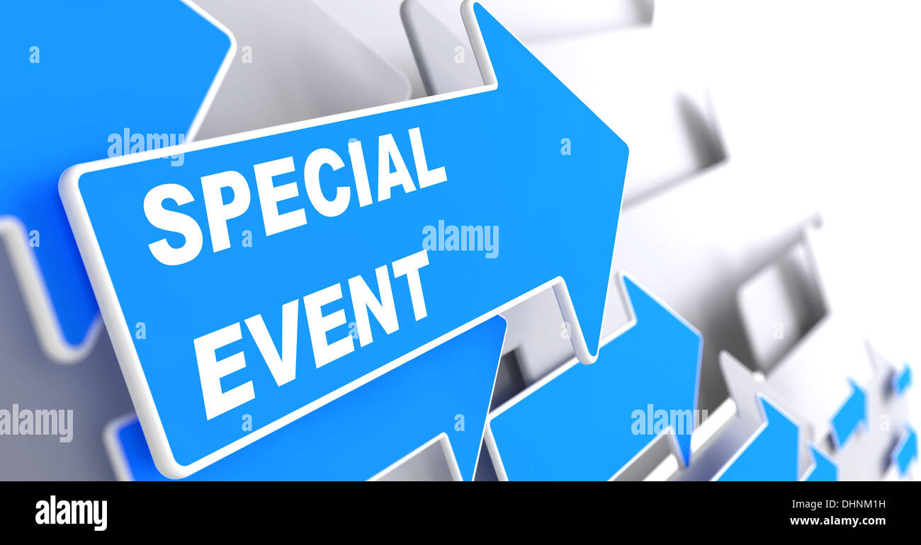 Special Event on Blue Arrow Stock Photo - Alamy