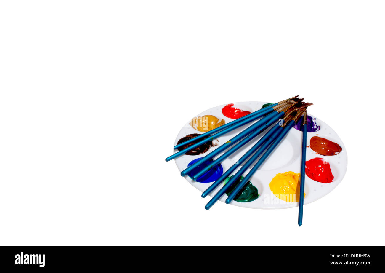 isolated palette with eight blue paint brushes Stock Photo - Alamy