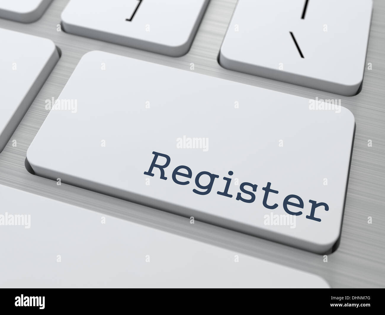 White Keyboard with Register Button Stock Photo - Alamy