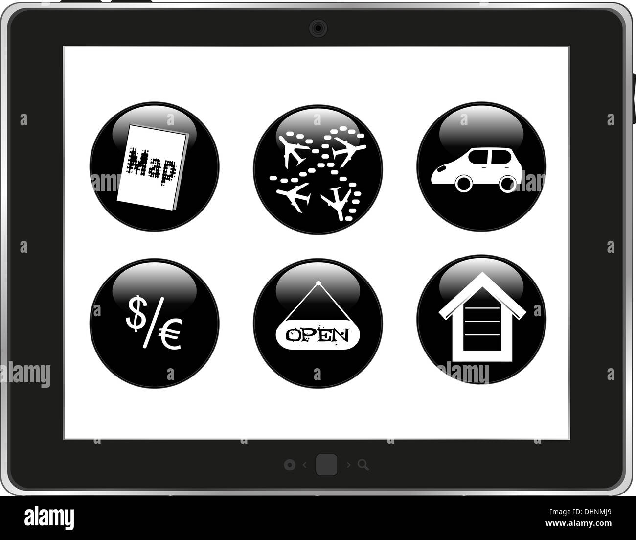 Set of home icons on tablet pc screen Stock Photo - Alamy