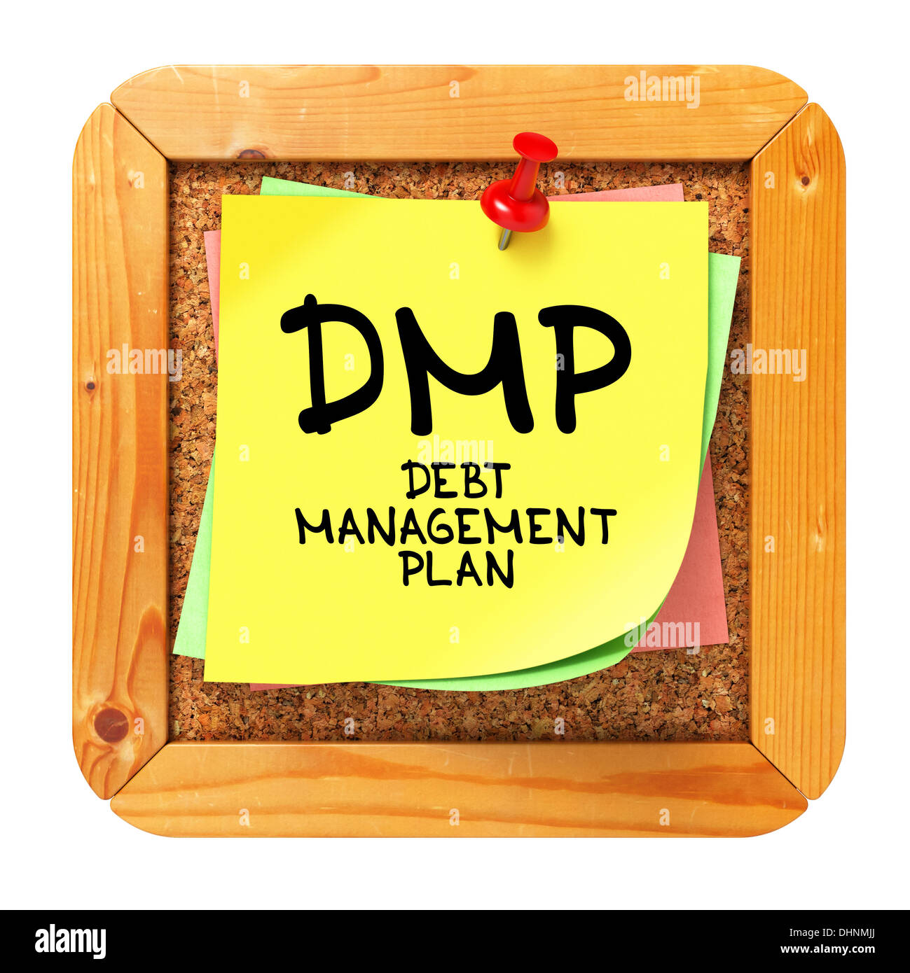 DMP. Yellow Sticker on Bulletin Stock Photo - Alamy