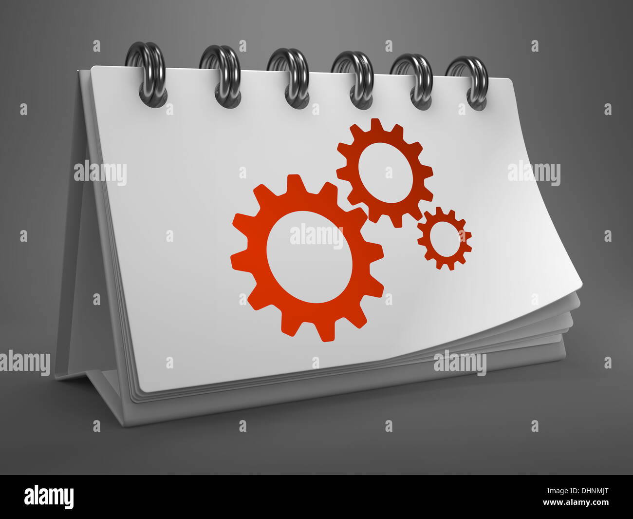 Desktop Calendar with Cogwheel Gear Icon Stock Photo - Alamy