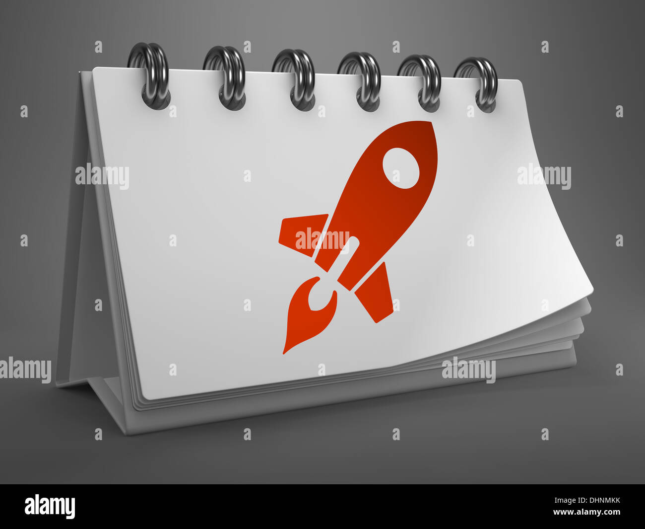 Desktop Calendar with Icon of Go Up Rocket Stock Photo - Alamy