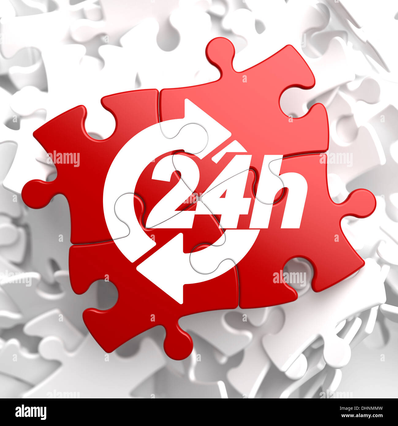 Service 24h Icon on Red Puzzle Stock Photo - Alamy