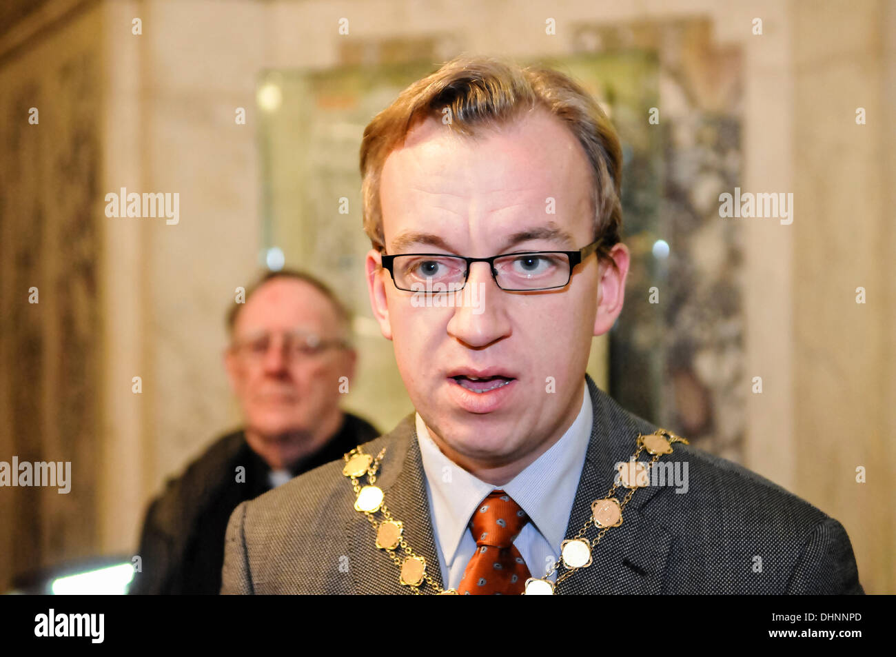 Dup deputy lord mayor of belfast and christopher stalford hi-res stock ...