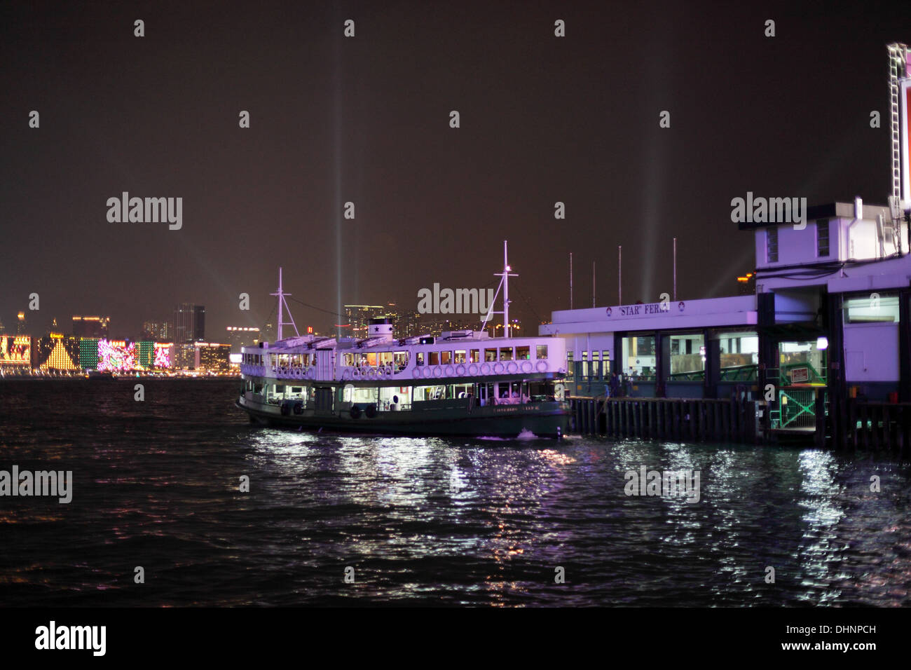 Star Ferry Boat in Hong Kong at night Stock Photo - Alamy