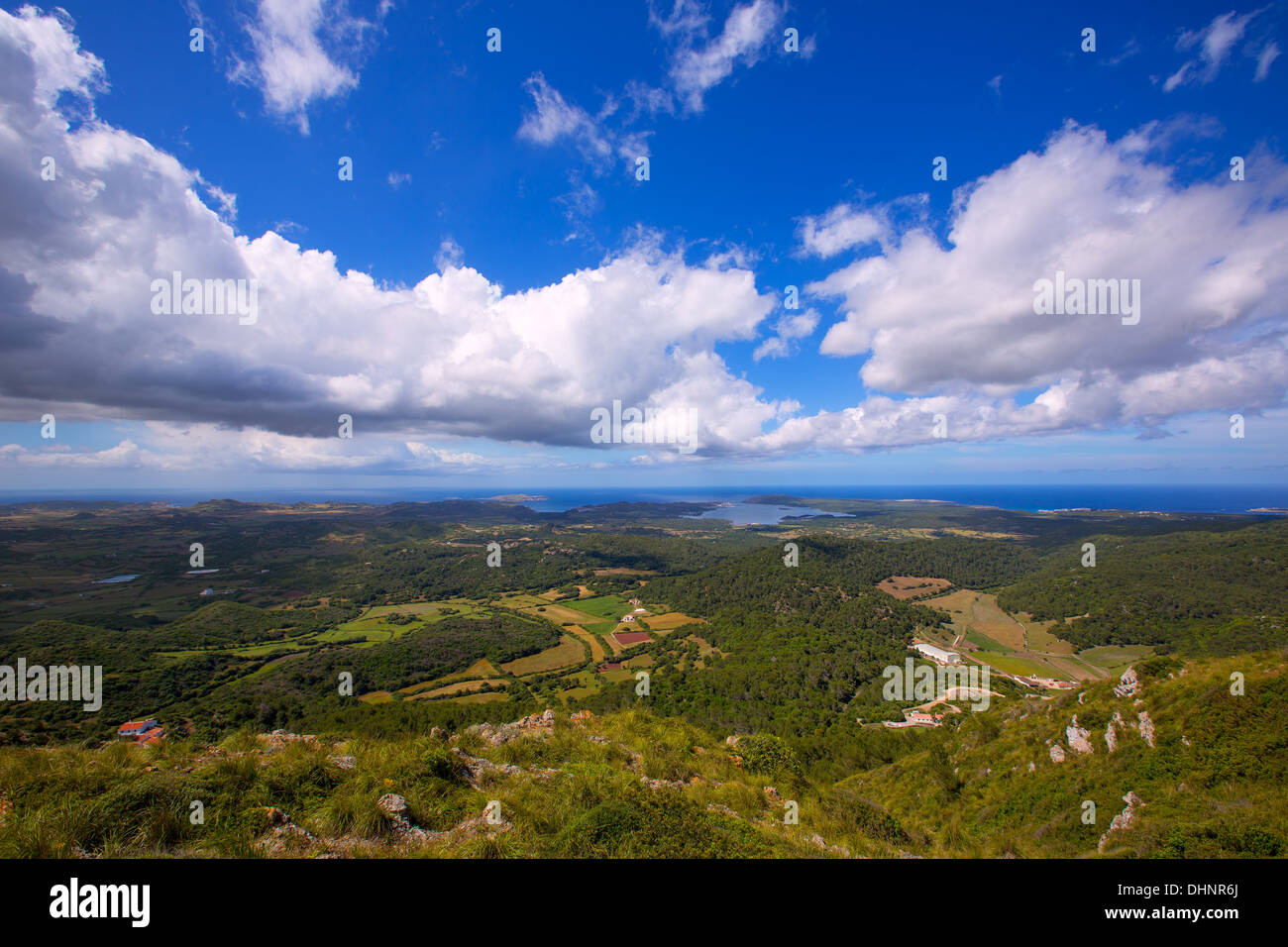 Menorca North aerial view from Pico del Toro in Balearic islands Stock ...
