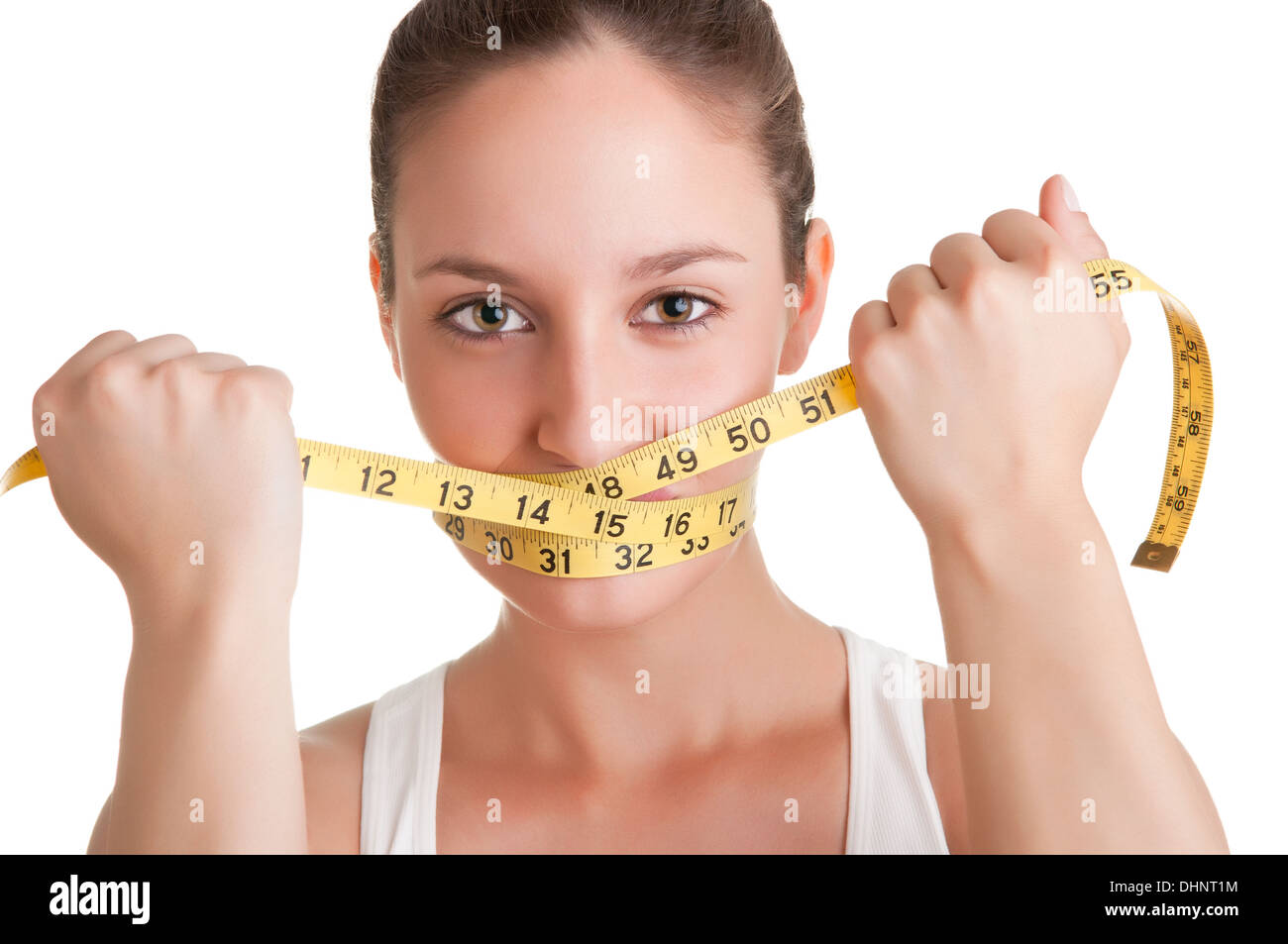 Woman tape measure mouth hi-res stock photography and images - Alamy