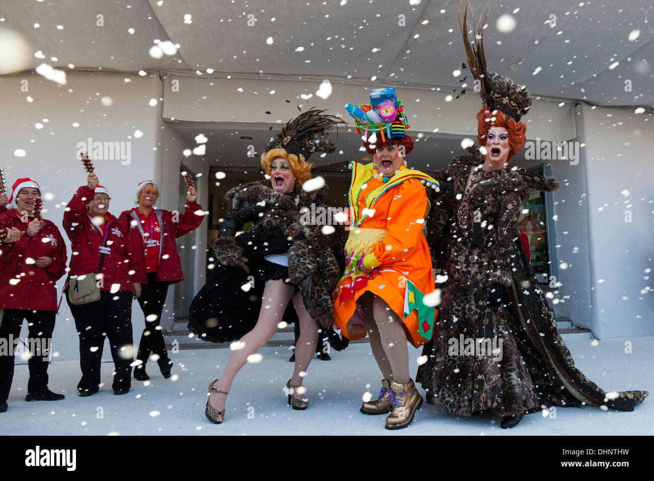Pantomime dames Widow Twankey (Bobby Crush) and the Ugly Sisters Tulisa ...