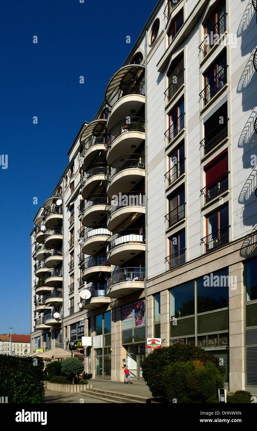 Central Europe Hungary Budapest modern buildings alongside the river ...