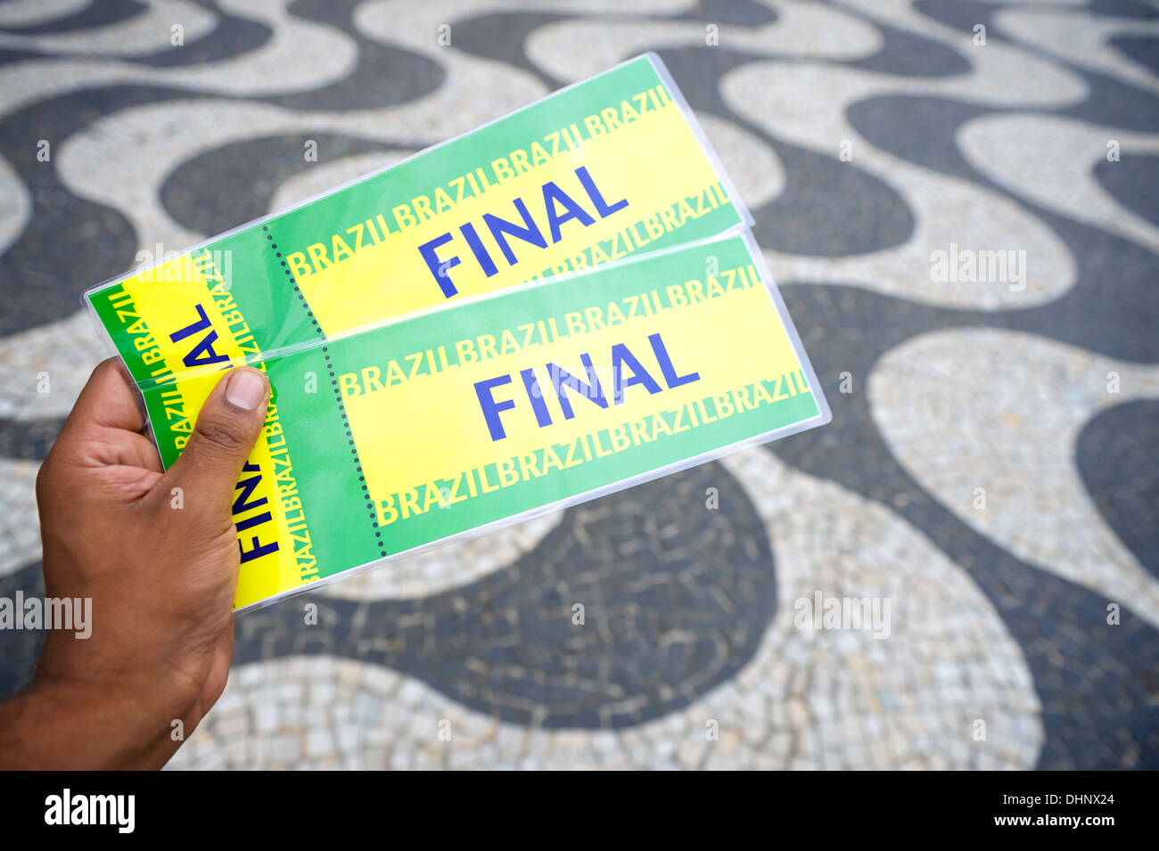 Hand holds pair of tickets to final football soccer World Cup event in ...
