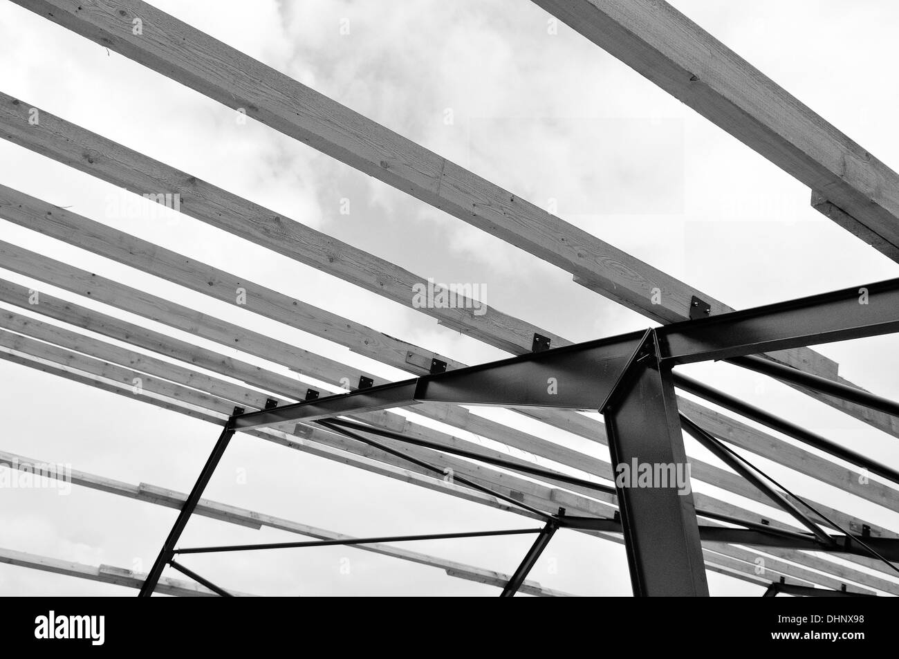 Hall construction with wood and steel Stock Photo - Alamy