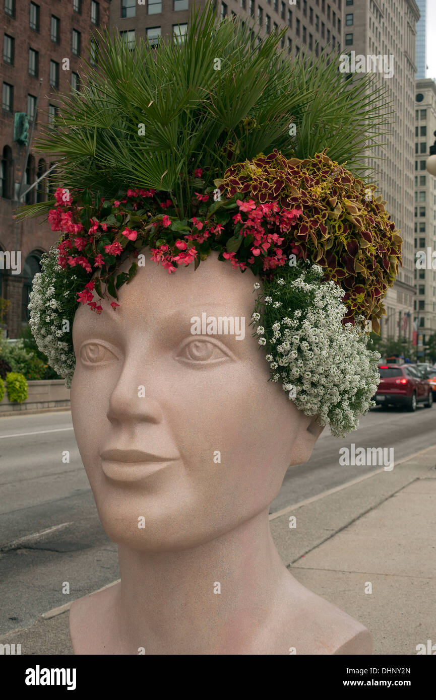 Giant Chia Pet head sculpture on Michigan Avenue, Chicago, Illinois ...