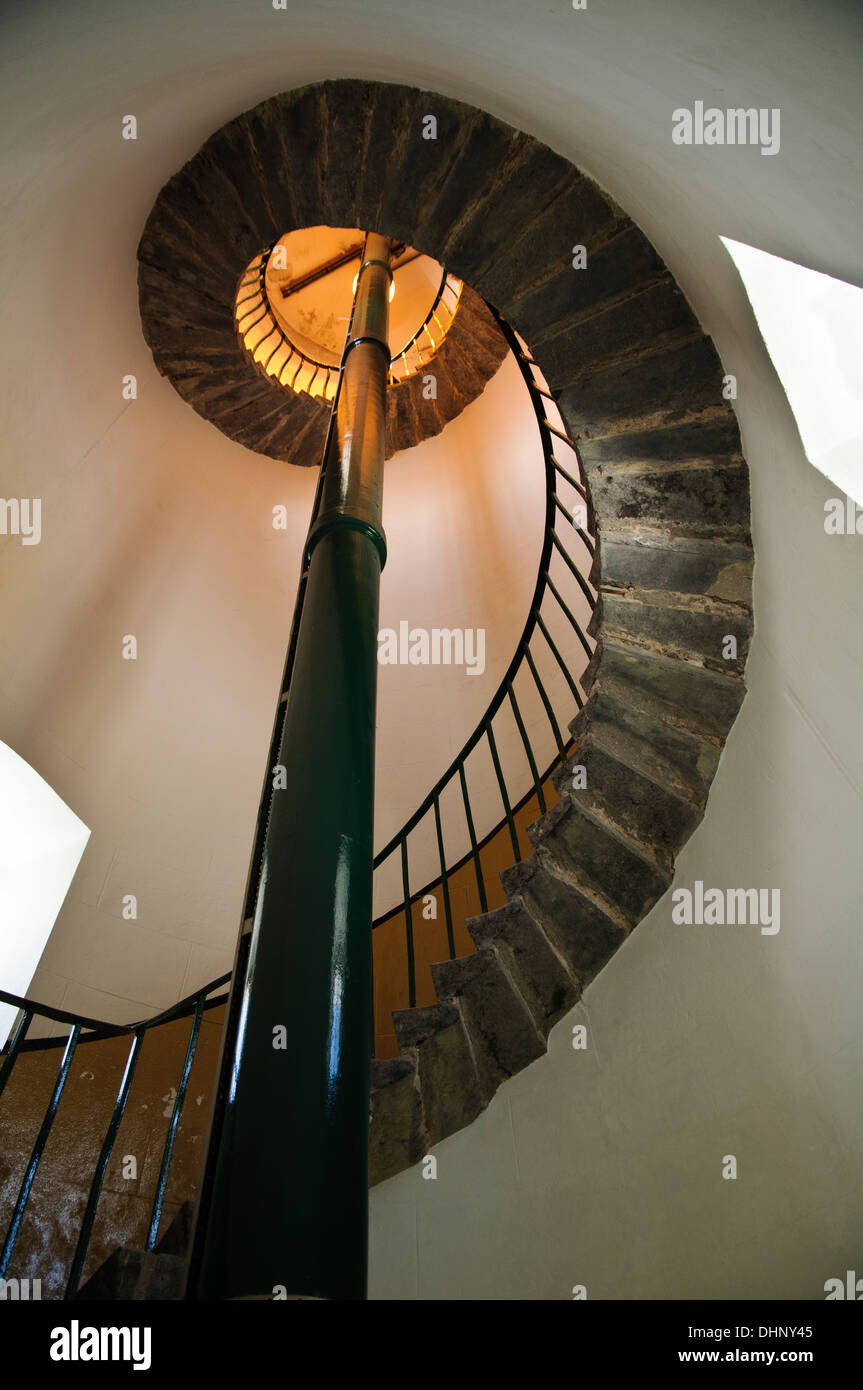 The spiral staircase inside the lighthouse at South Stack, Anglesey ...