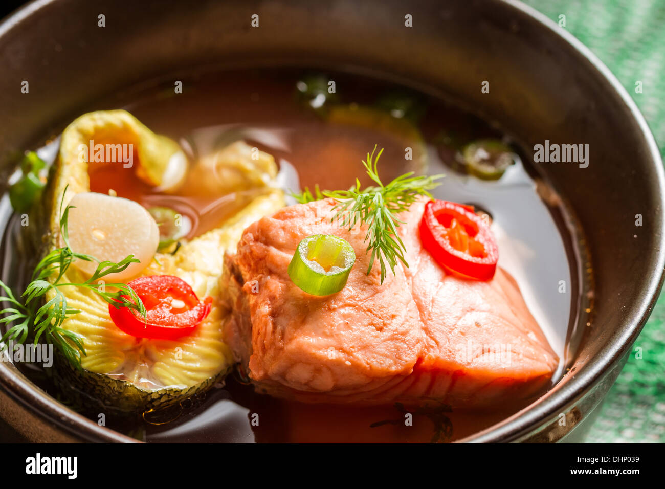 Healthy fish soup made of salmon and trout Stock Photo - Alamy