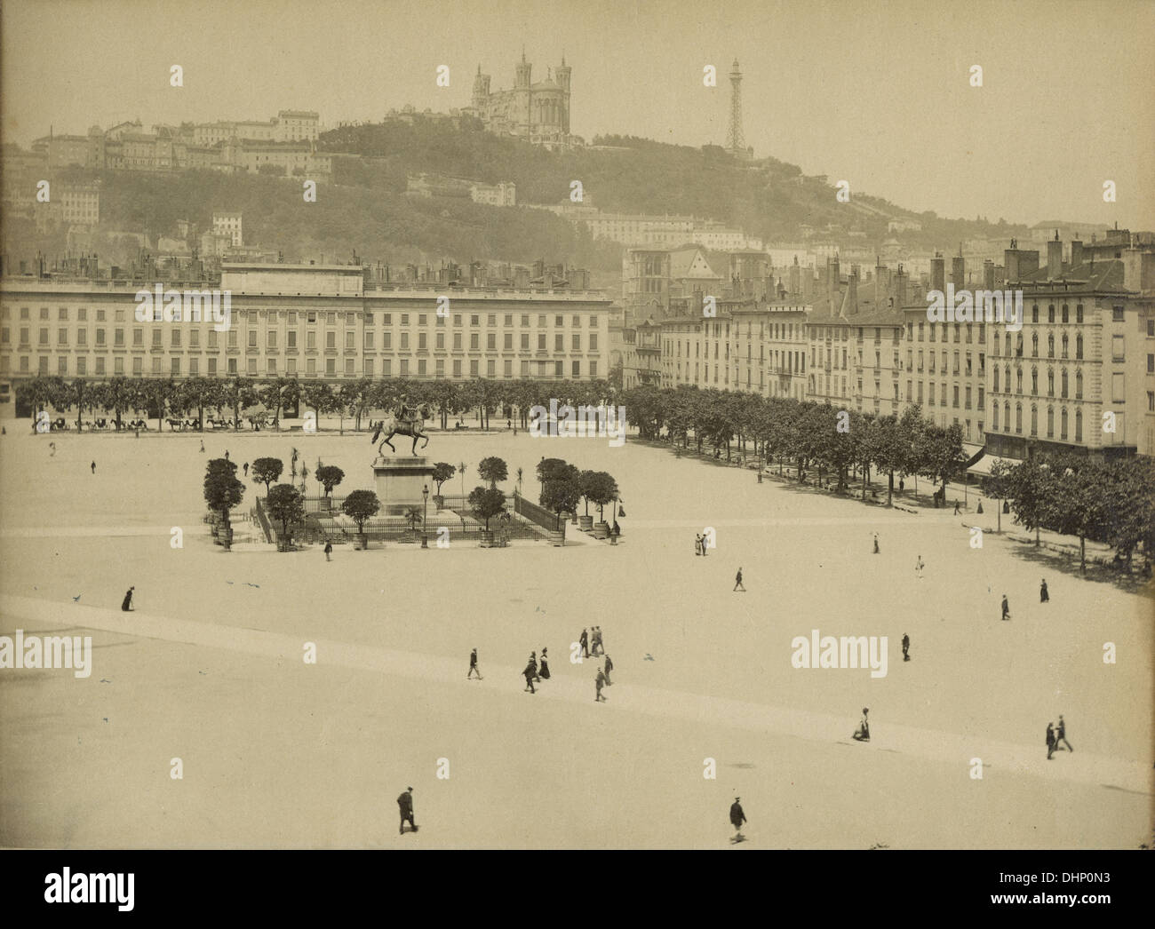 Antique photograph, circa 1900, Place Bellecour in Lyon, France Stock ...
