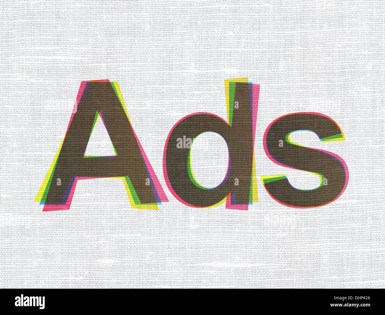 Marketing concept: CMYK Ads on linen fabric texture background, 3d ...