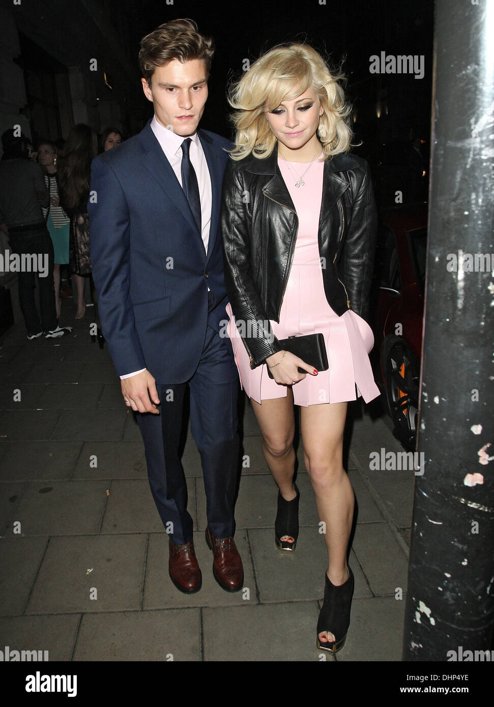 Pixie Lott and boyfriend Oliver Cheshire leaving Novikov restaurant in ...