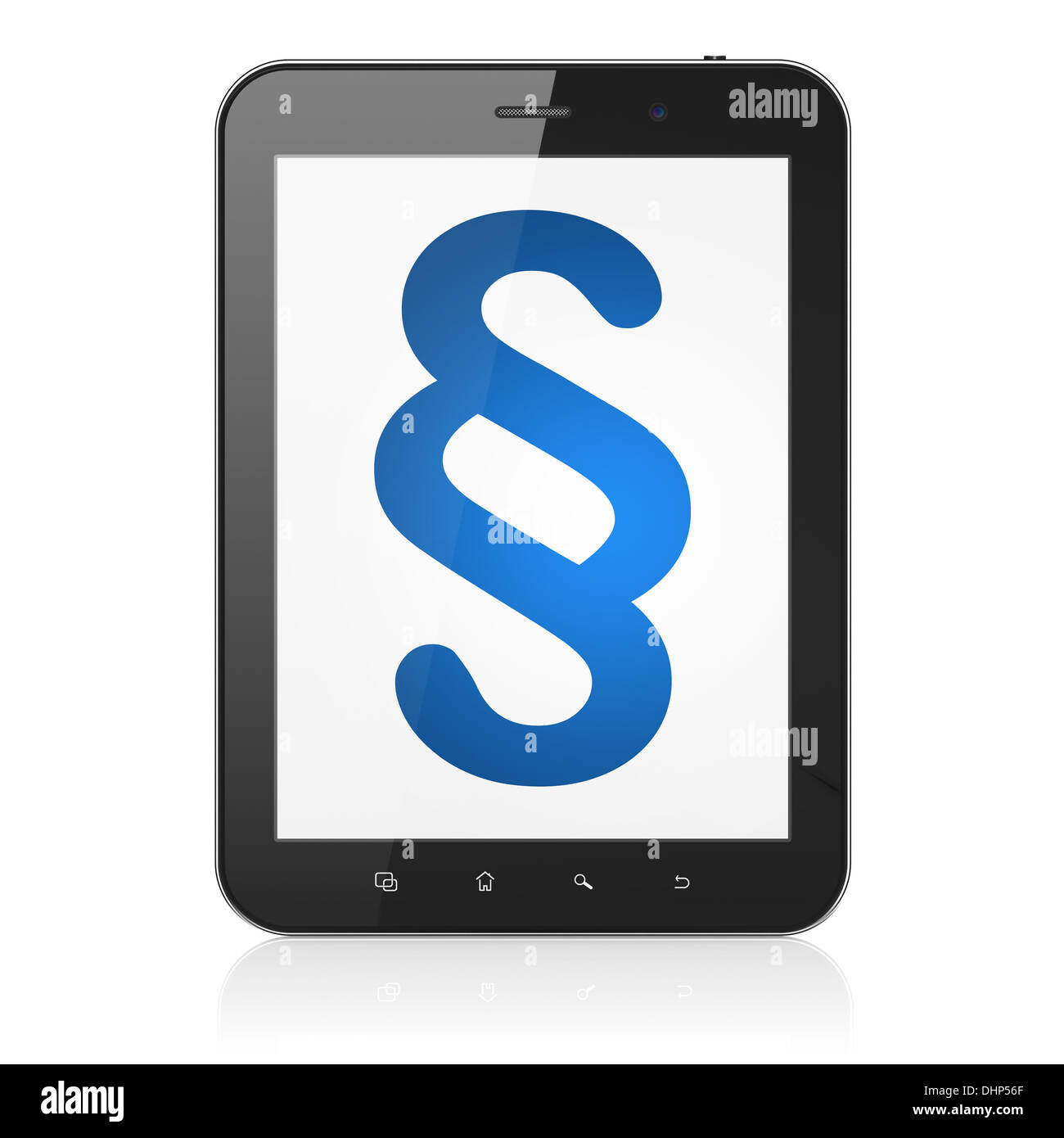 Law concept: black tablet pc computer with Paragraph icon on display ...