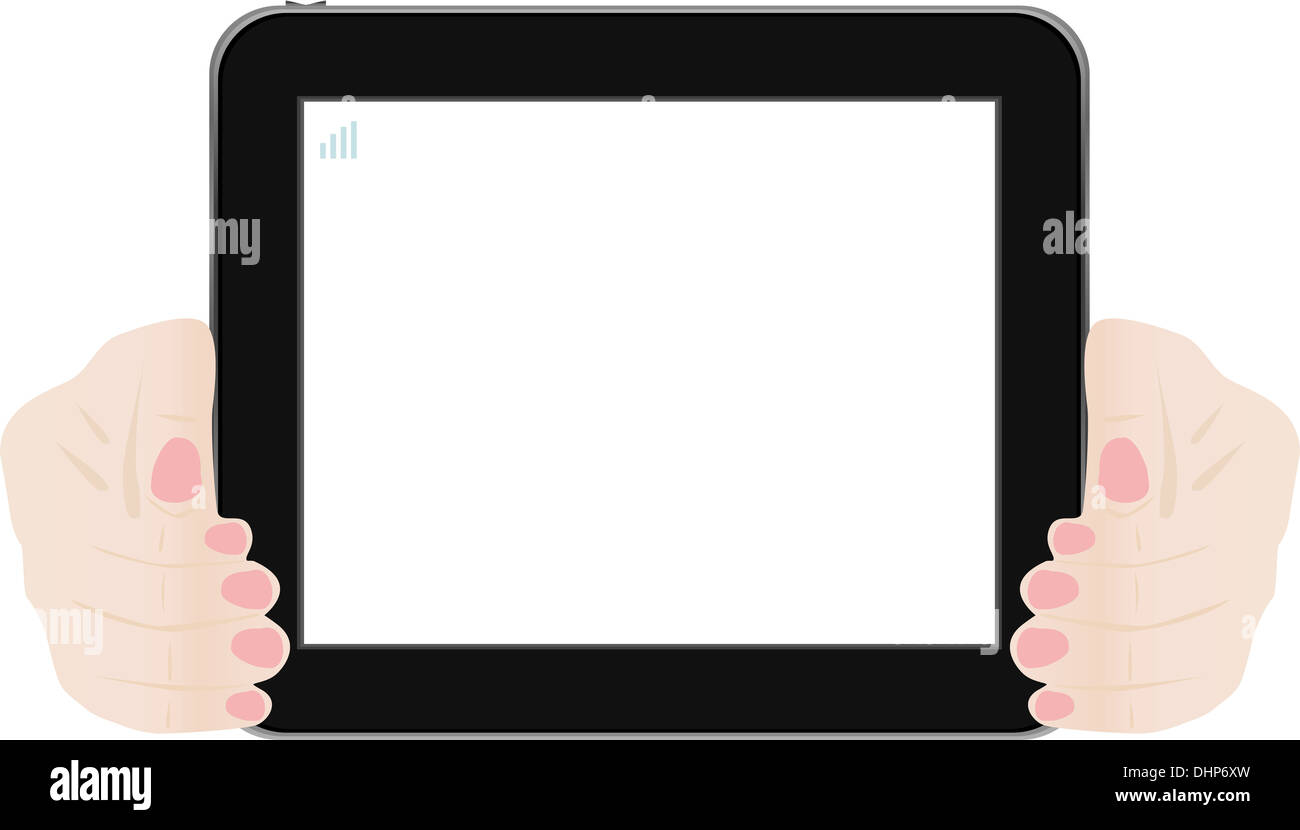 a female hand holding a touchpad pc Stock Photo - Alamy