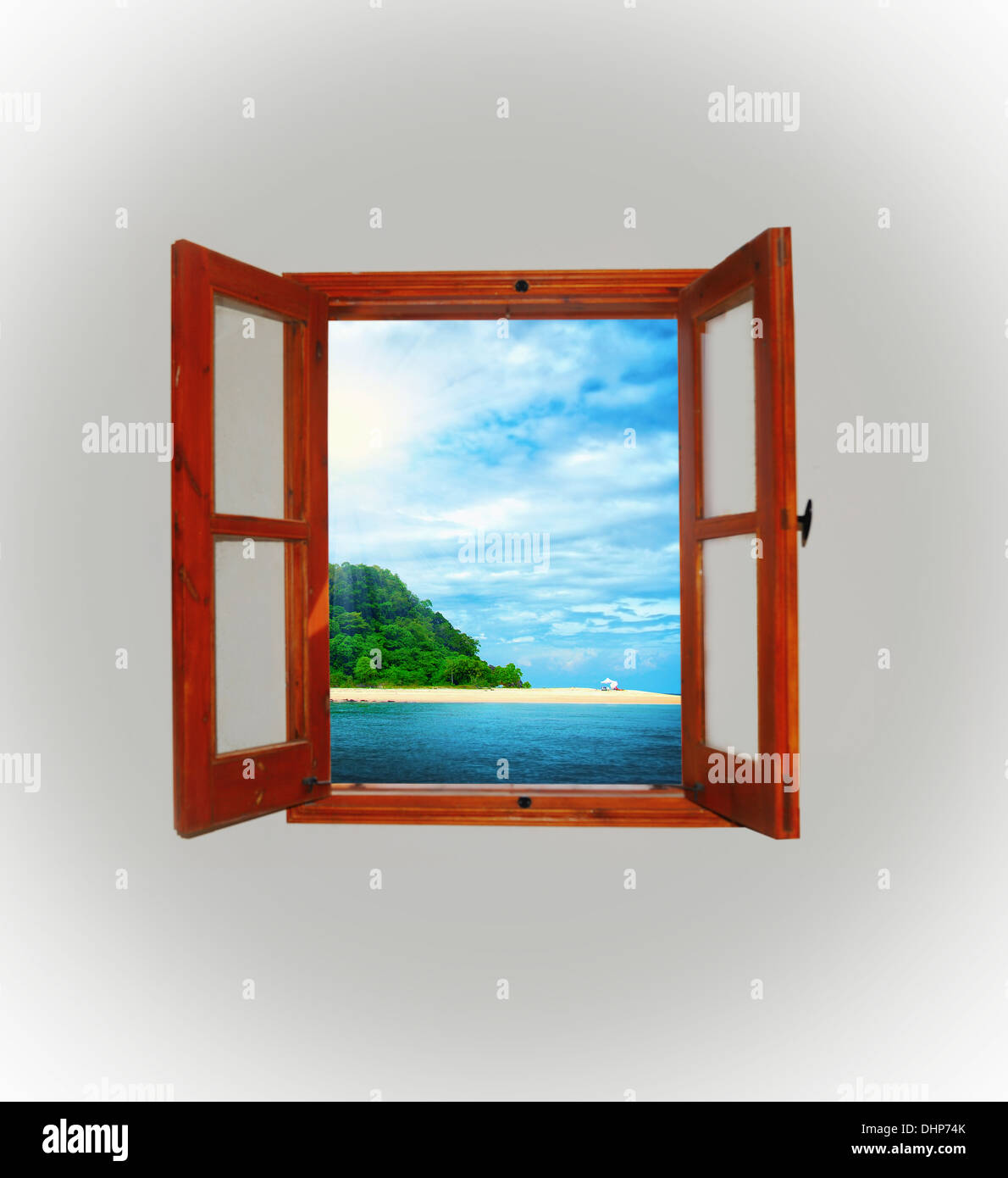 Looking at the ocean through an open window hi-res stock photography ...