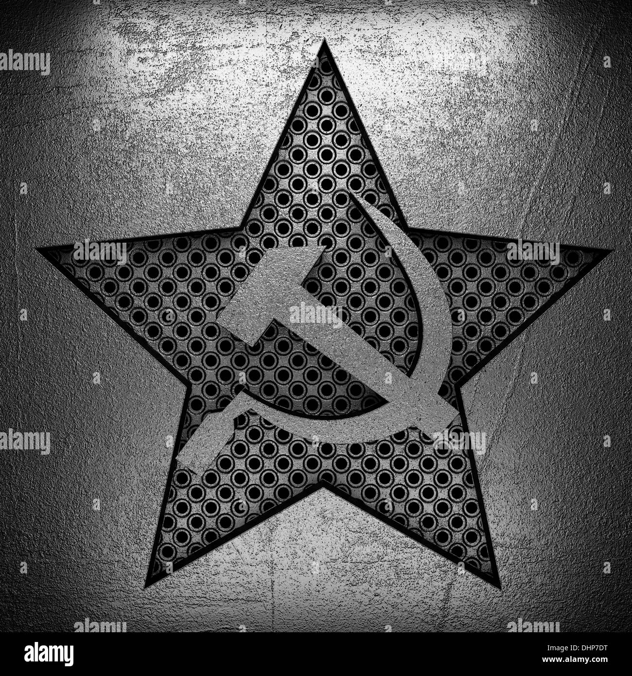 Metal sign on perforated wall Stock Photo - Alamy