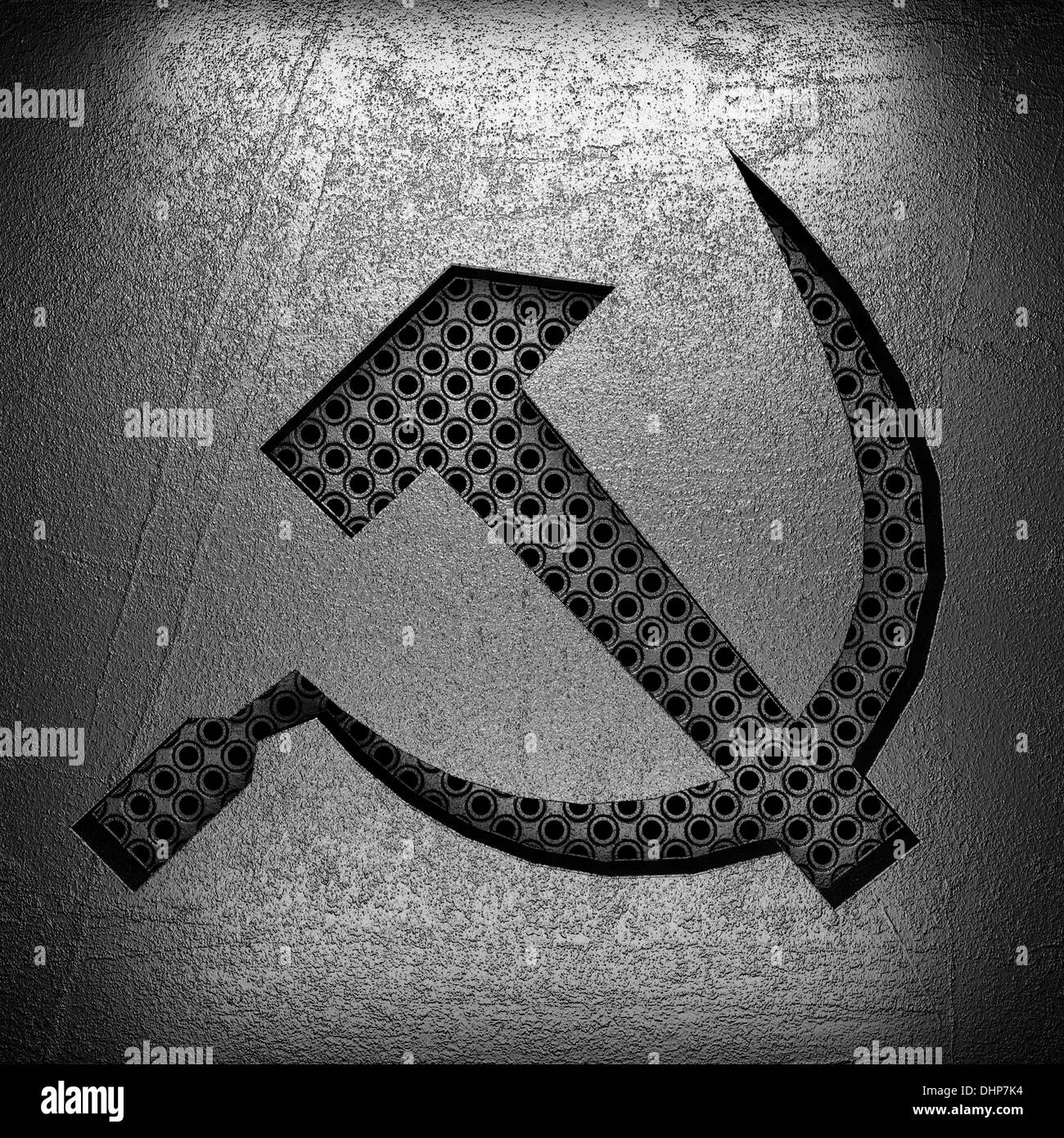 Metal sign on perforated wall Stock Photo - Alamy